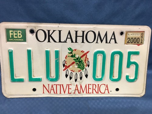 Vintage Oklahoma OK License Plate Tag Native American "LLU 005" | eBay