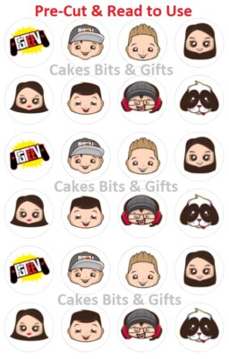 24x FGTEEV Character Mix Edible Wafer Cupcake Toppers PRE-CUT Ready to ...