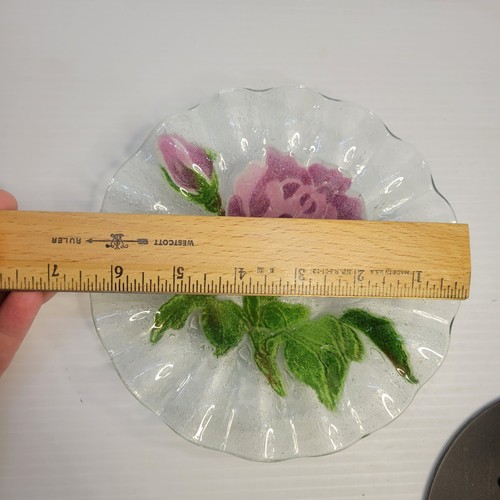 Folio Art Glass 6.5" Fused Glass Ruffled Edge Floral Rose Bowl Dish ...