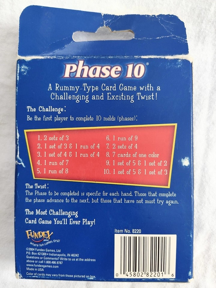 Phase 10 Card Game Rummy Type Game 2004 Fundex Cards 45802822016| eBay