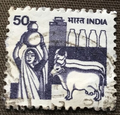 India stamps - Woman Dairy Farmer, Cows and Milk Bottles 50 Indian ...