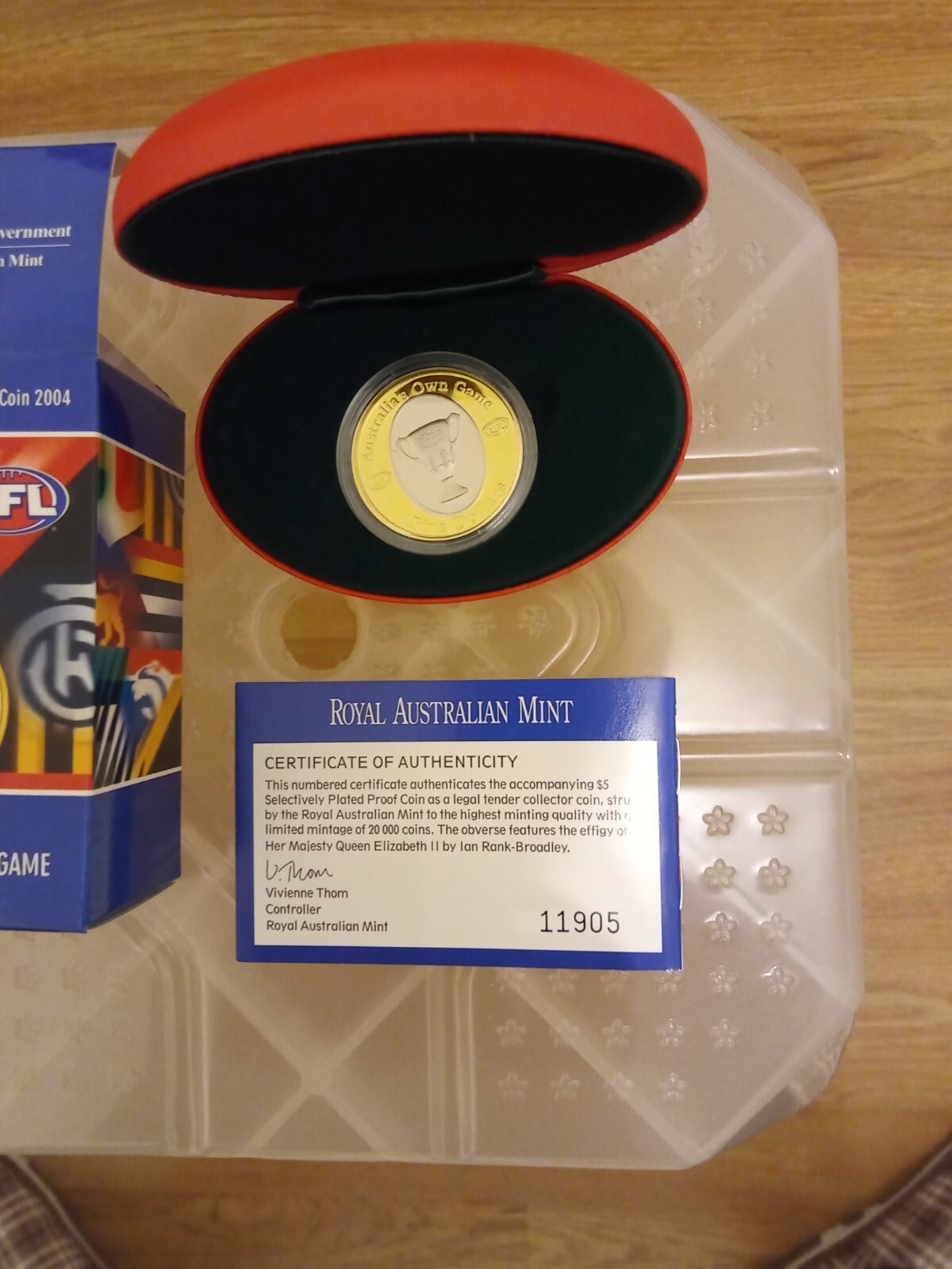 2004 AFL Australia's Own Game Selectively Gold Plated $5 RAM Proof coin ...