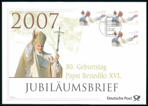 GERMAN POST ANNIVERSARY-FDC 2007 PAPST POPE BENEDIKT XVI u741 | eBay