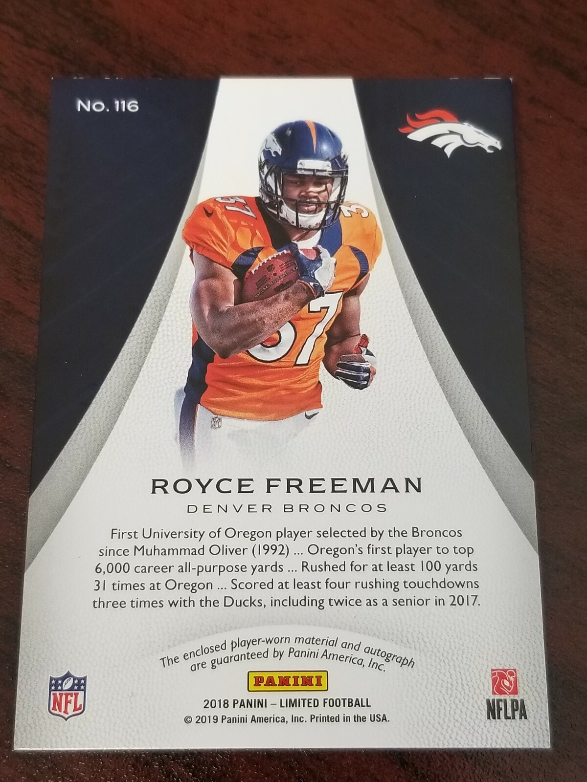 2018 Limited Silver Rookie Auto Jersey #116 Royce Freeman Broncos #'d ...