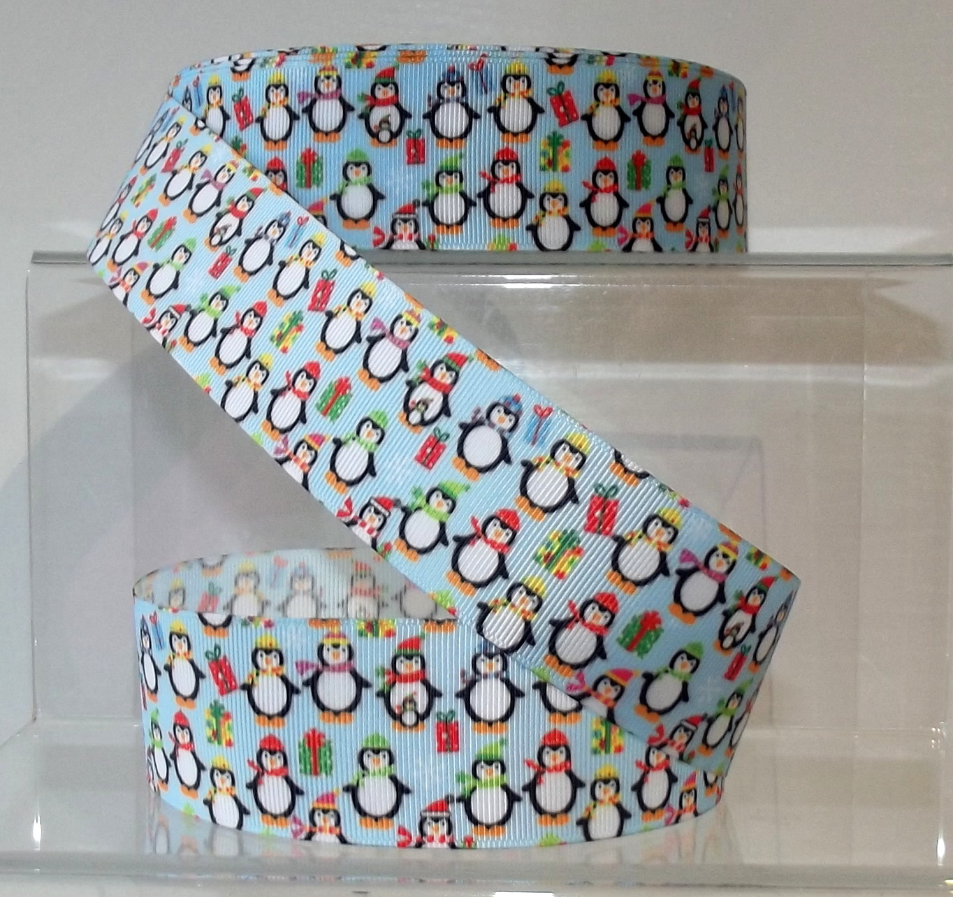 Christmas Printed Grosgrain Ribbon 38mm wide 1m 2m 5m Penguins Blue ...