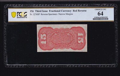 US 15c Fractional Currency Note Narrow Margin Red Back FR 1276sp PCGS ...