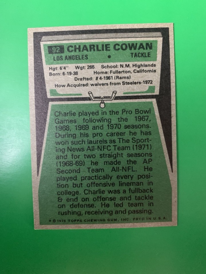 1975 Topps Charlie Cowan Los Angeles Rams #92 | eBay