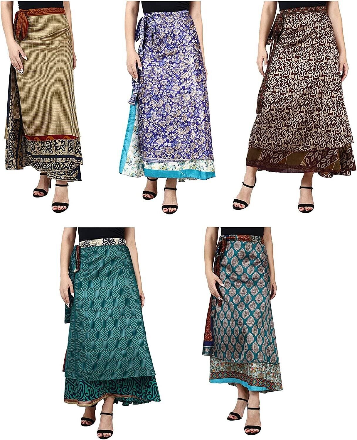 30 PC Lot Indian Traditional Vintage Silk Sari Long women Wrap Skirt ...