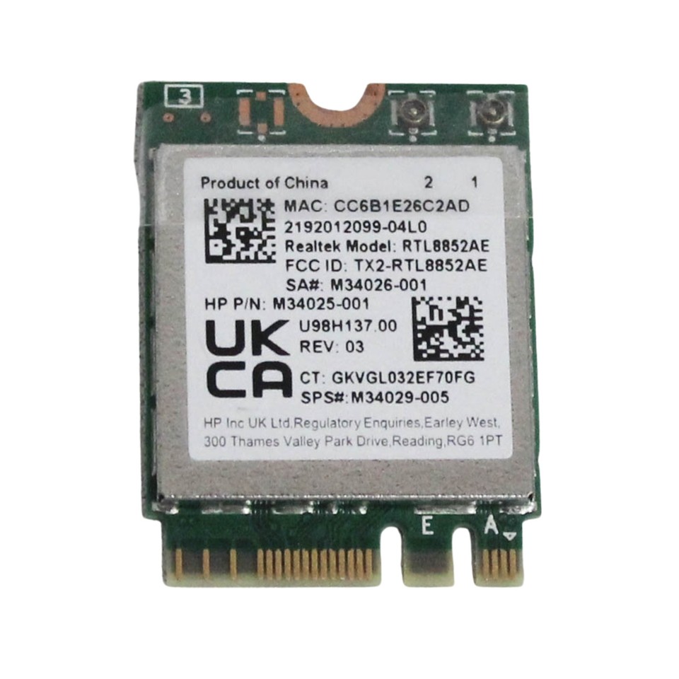 RTL8852AE HP Wireless LAN Card WLAN Realtel Ax 1X2 F 17-Cn0010Nr "GRADE ...