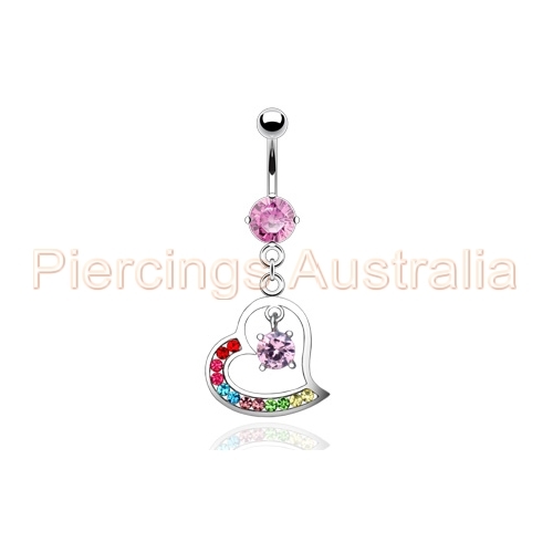 Love Heart Belly Button Navel Bar Ring Dangle Barbell Body Piercing ...
