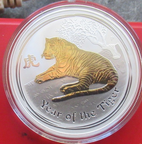 Australia 2010 Lunar Year of Tiger 1 Dollar Gilded / Gilt 1oz Silver ...
