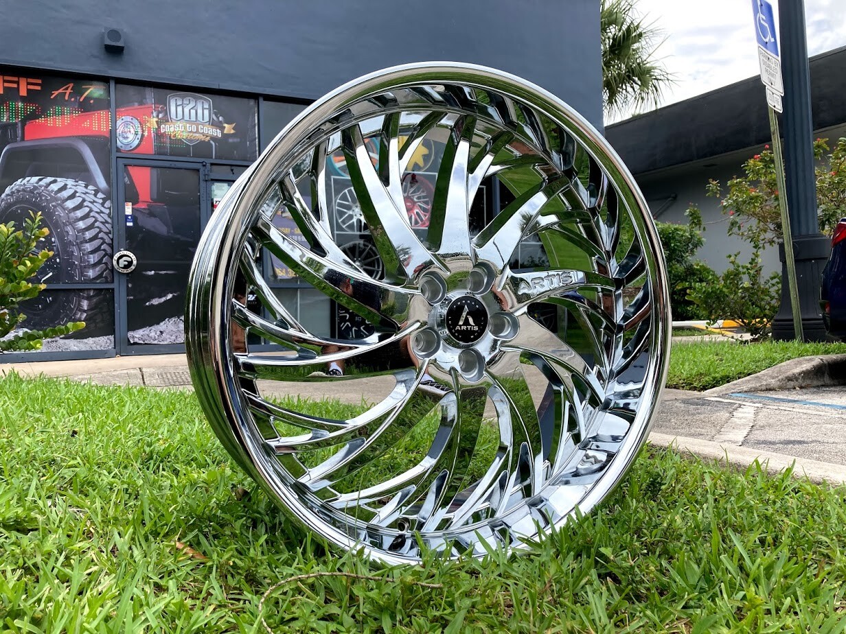 24" Artis Decatur Chrome Wheels and Tires | 5x115 | 24x9 | High Offset ...
