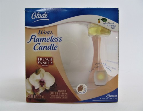Glade Wisp Flameless Candle French Vanilla Scent Glass Holder Essential ...