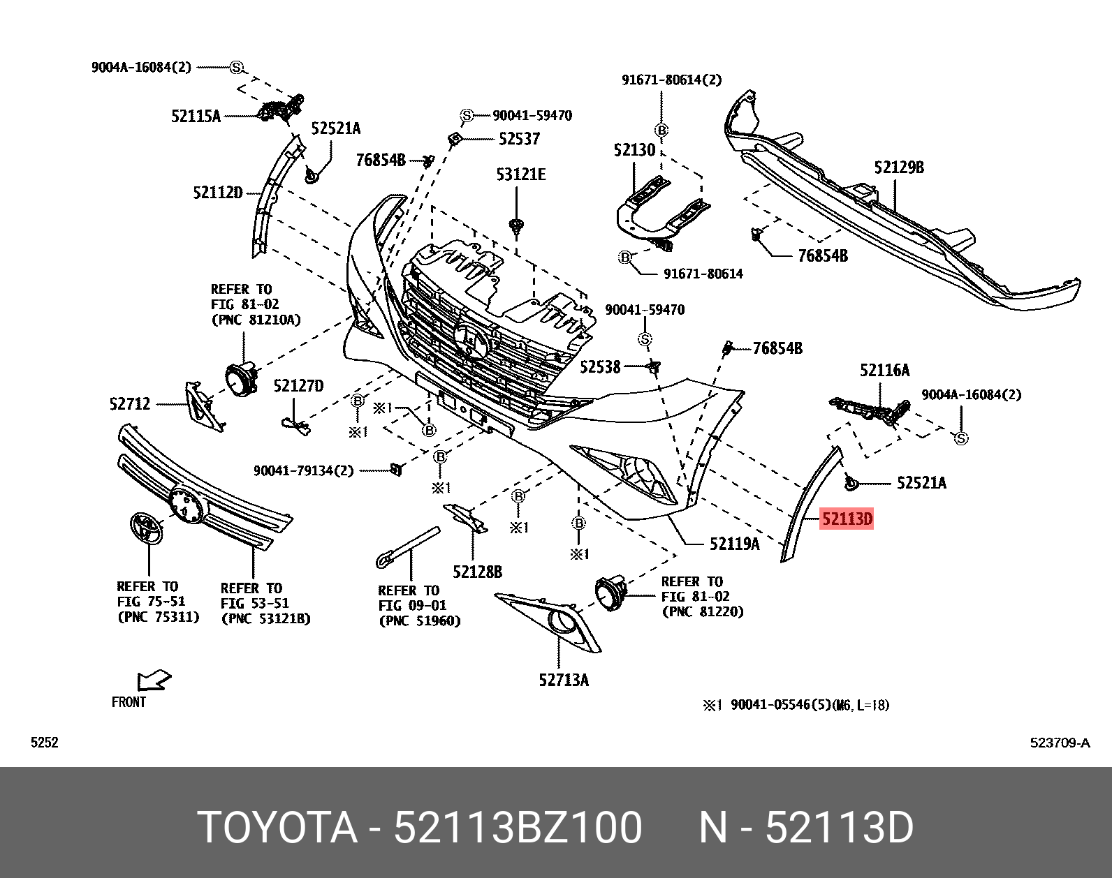 Genuine OE extension, front bumper, left, 52113BZ100 for TOYOTA 52113 ...