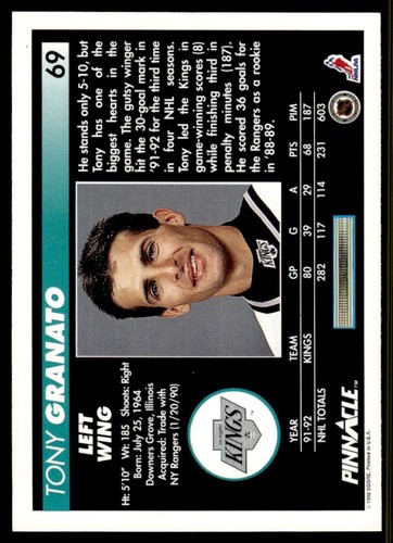 1992-93 Pinnacle Tony Granato Los Angeles Kings #69 | eBay