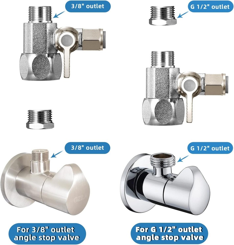 Feed Water Adapter - Water Line Splitter 3/8"X3/8"X1/4" or G 1/2"Xg 1/2 ...