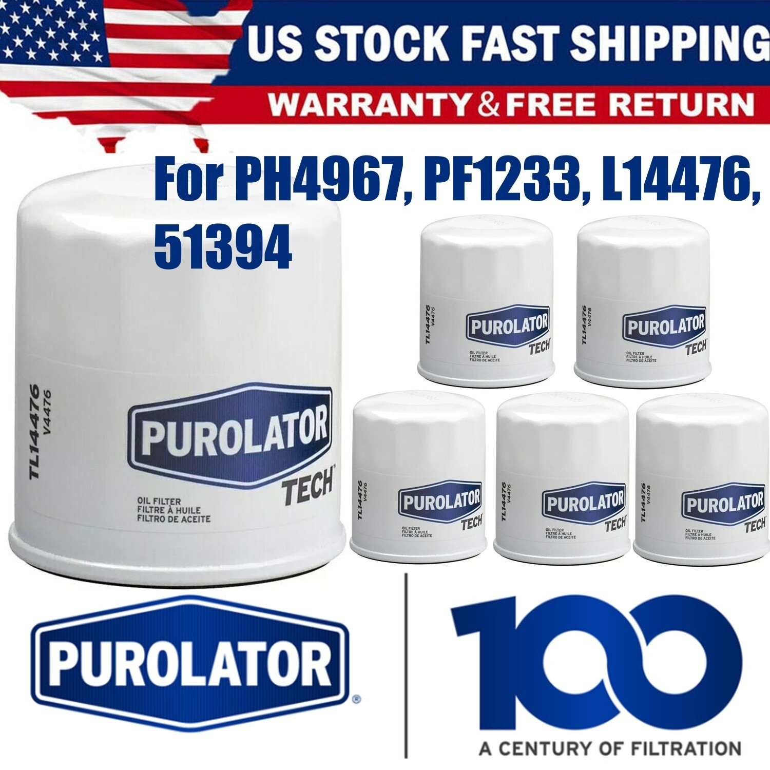 For Fram PH4967, AC Delco PF1233, Purolator L14476, Wix 51394 6-Oil ...