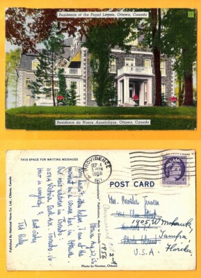 CANADA VINTAGE POSTCARD.STAMP 1956 RESIDENSE DU NONCE APOSTOLIQUE ...