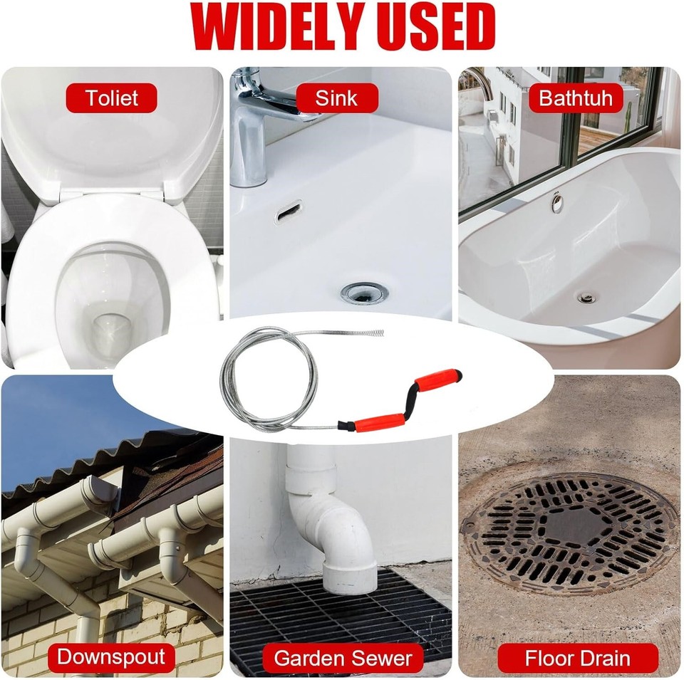 10ft DRAIN OPENER Spring Wire Rod Auger Snake Pipe To Unclog Sink ...