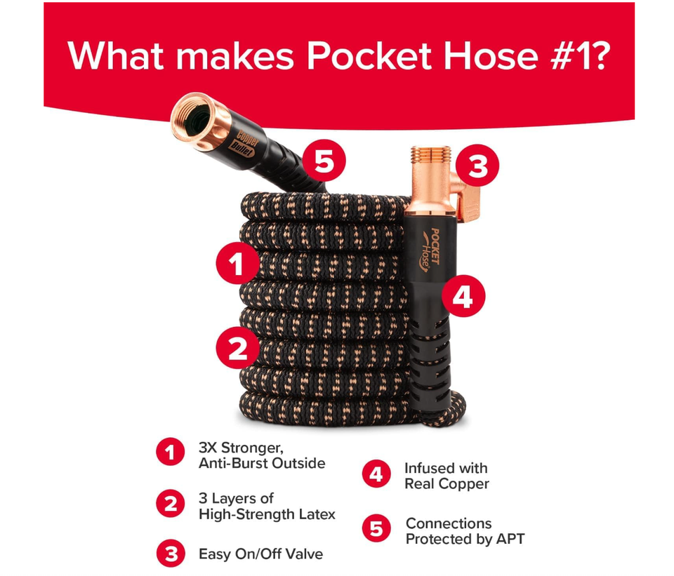 Copper Bullet 50 ft. Expanding Garden Hose, 10-Pattern Spray Nozzle ...