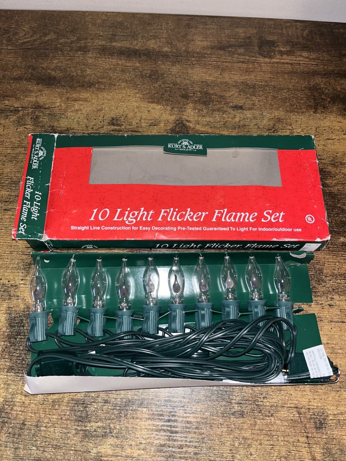 10-Light Flicker Flame Light Set~30" Kurt Adler Green Wire Indoor ...
