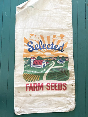 Rare Vtg SELECTED SEEDS Cloth BAG Farm~Barn~Silo~House~Garden Graphics ...