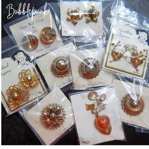 MCM Vintage NOS Carded Pin Earrings Jewelry Lot SELCO 18k GP ~ D32 ...