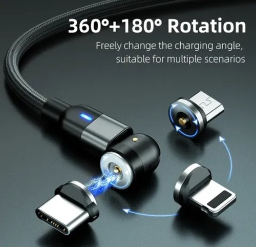 Magnetic Charging Cable iPhone Android USB-C 8-Pin Micro USB 360 ...