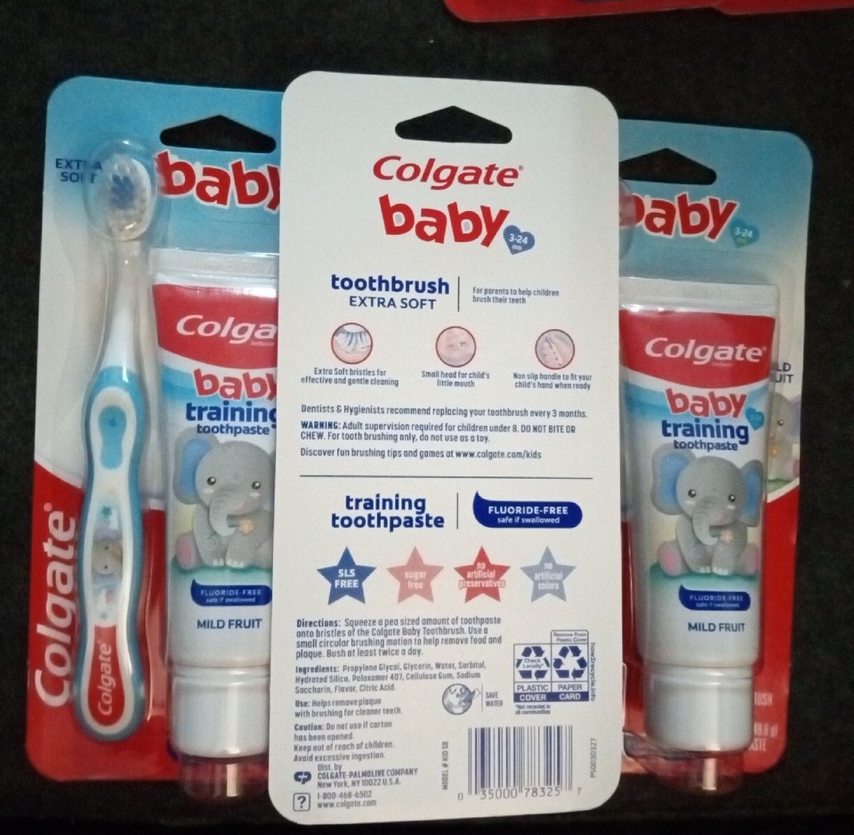 3 Colgate Baby Toddler Training Toothbrush Fluoride Free Toothpaste (B2 ...