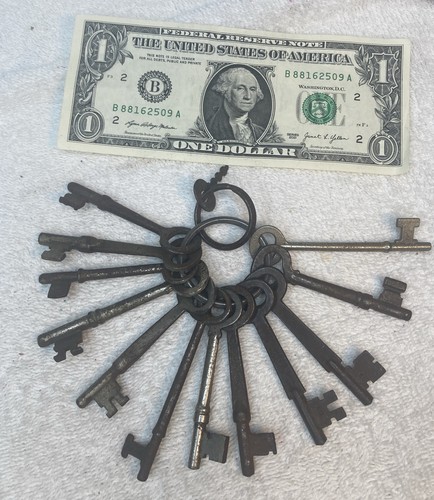 MIXED LOT 12 VINTAGE Vtg ANTIQUE SKELETON KEYS TAYLOR, SARGENT, NASHUA ...