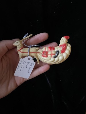 1920s Antique Vintage Viscoloid Celluloid Santa Claus w/ Reindeer ...
