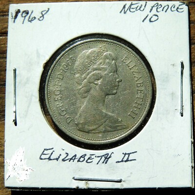 1968 UK 1st issued 10 PENCE COIN United Kingdom 10P ELIZABETH II Pound ...