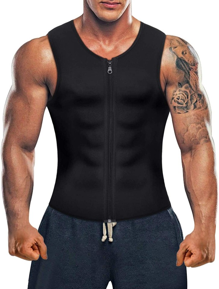 Men Neoprene Sauna Sweat Vest Body Shaper Waist Trainer Fat Burner Top ...