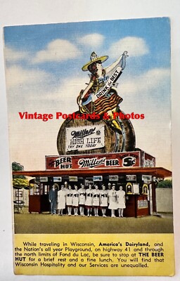Vintage Wisconsin The Beer Hut Postcard Milwaukee Miller High Life Beer ...