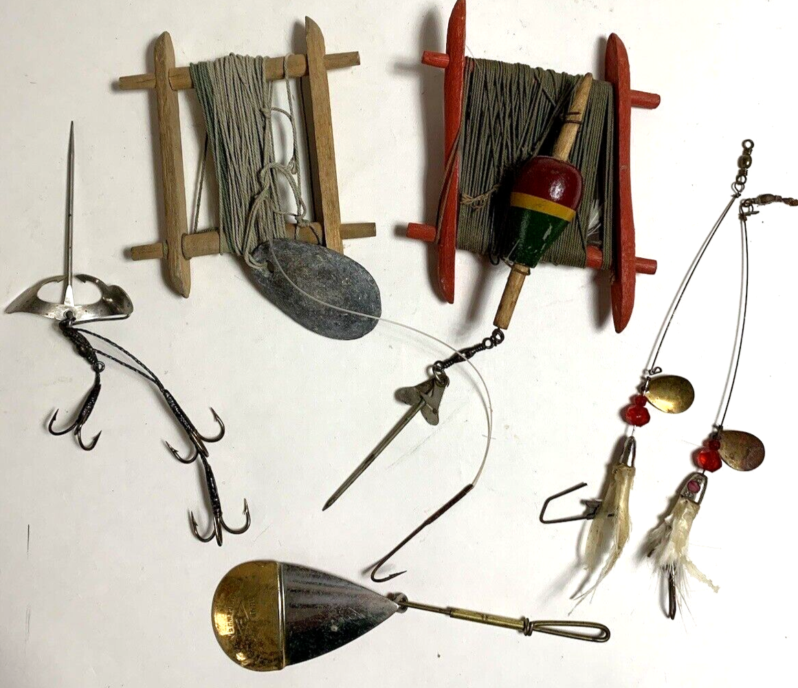 Vtg Wooden Fishing Float Bobber & 2 Fishing Hand Reel Winders Spinners ...