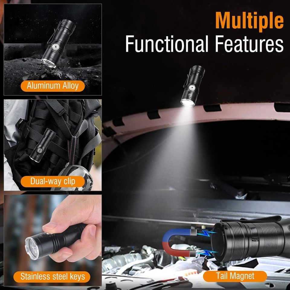 New Tactical Flashlight Small LED Torch Light Mini Super Bright USB ...