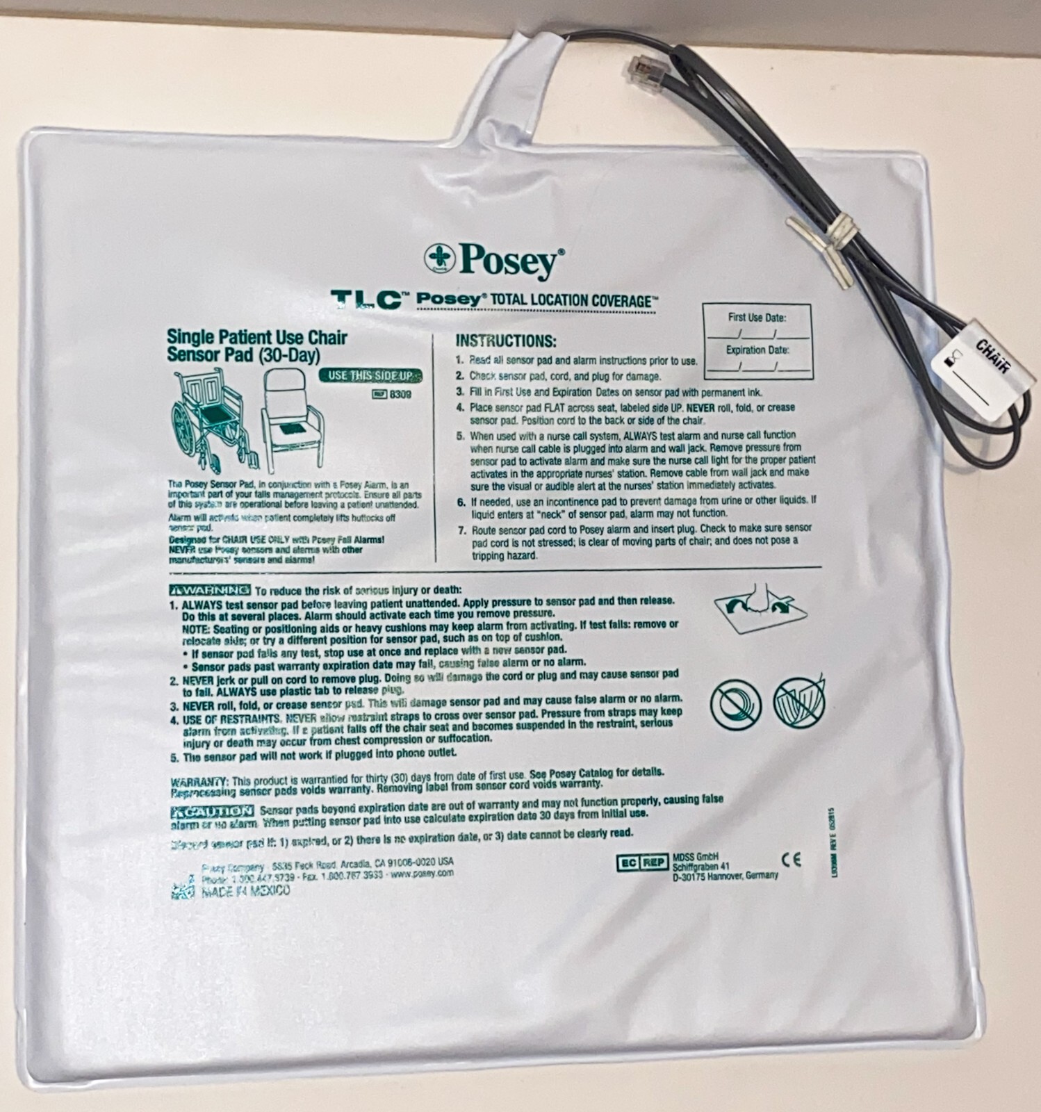 Posey Single Patient Use Chair Sensor Pad With Cable 8309 for Alarm | eBay