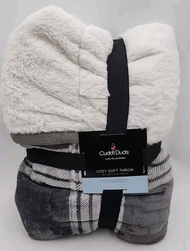 NEW Cuddle Duds Gray Plaid Fleece Micro Plush and Faux for Throw Blanket 50x60" | eBay