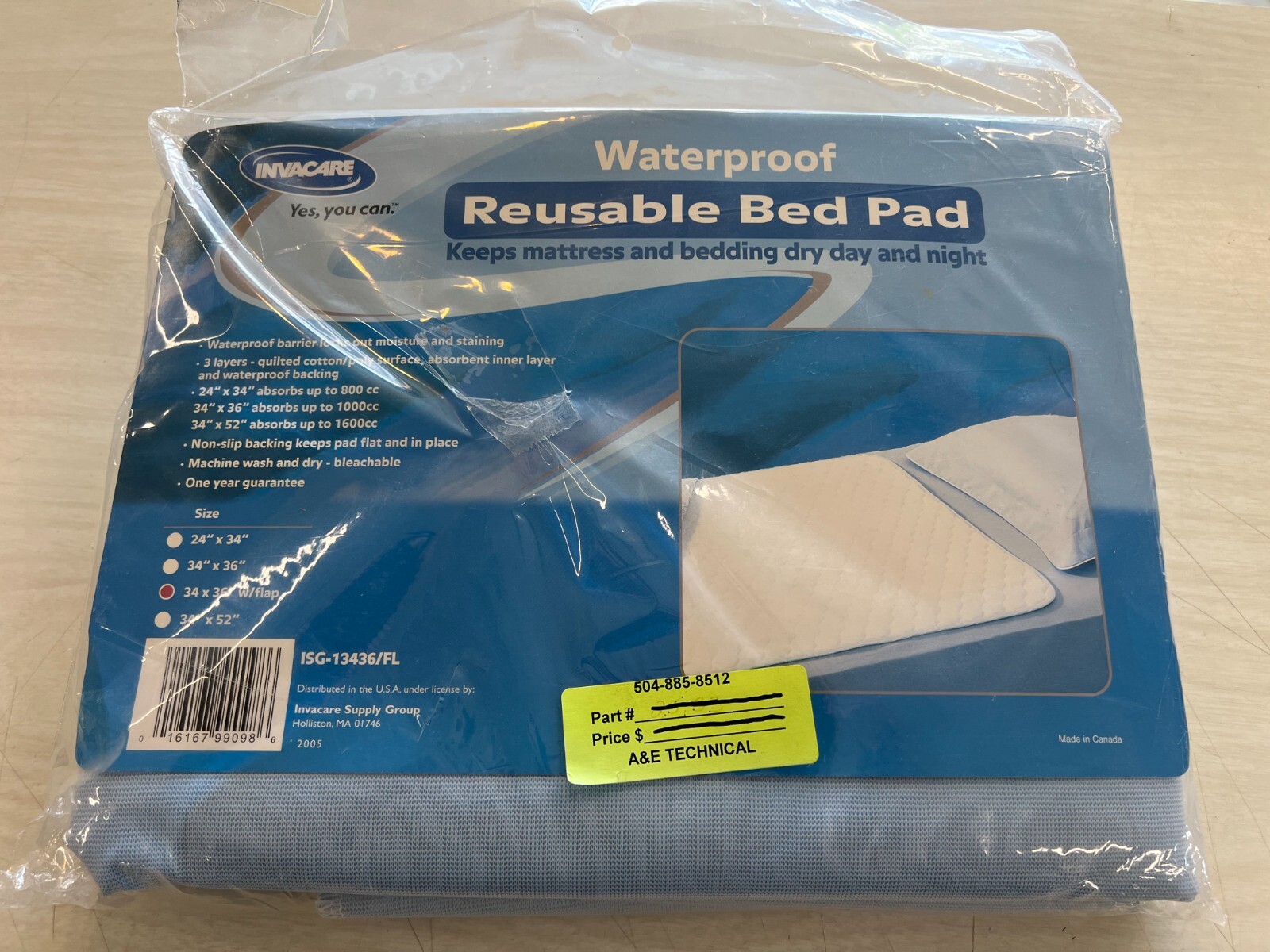 INVACARE Waterproof Reusable Bed Pad 34" x 36" w/ Flap | eBay