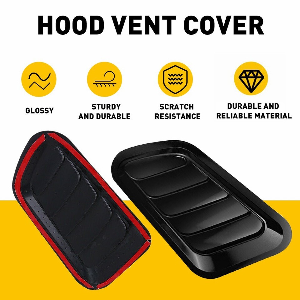 2X Air Flow Intake Hood Scoop Bonnet Vent Cover Universal Black Car ...