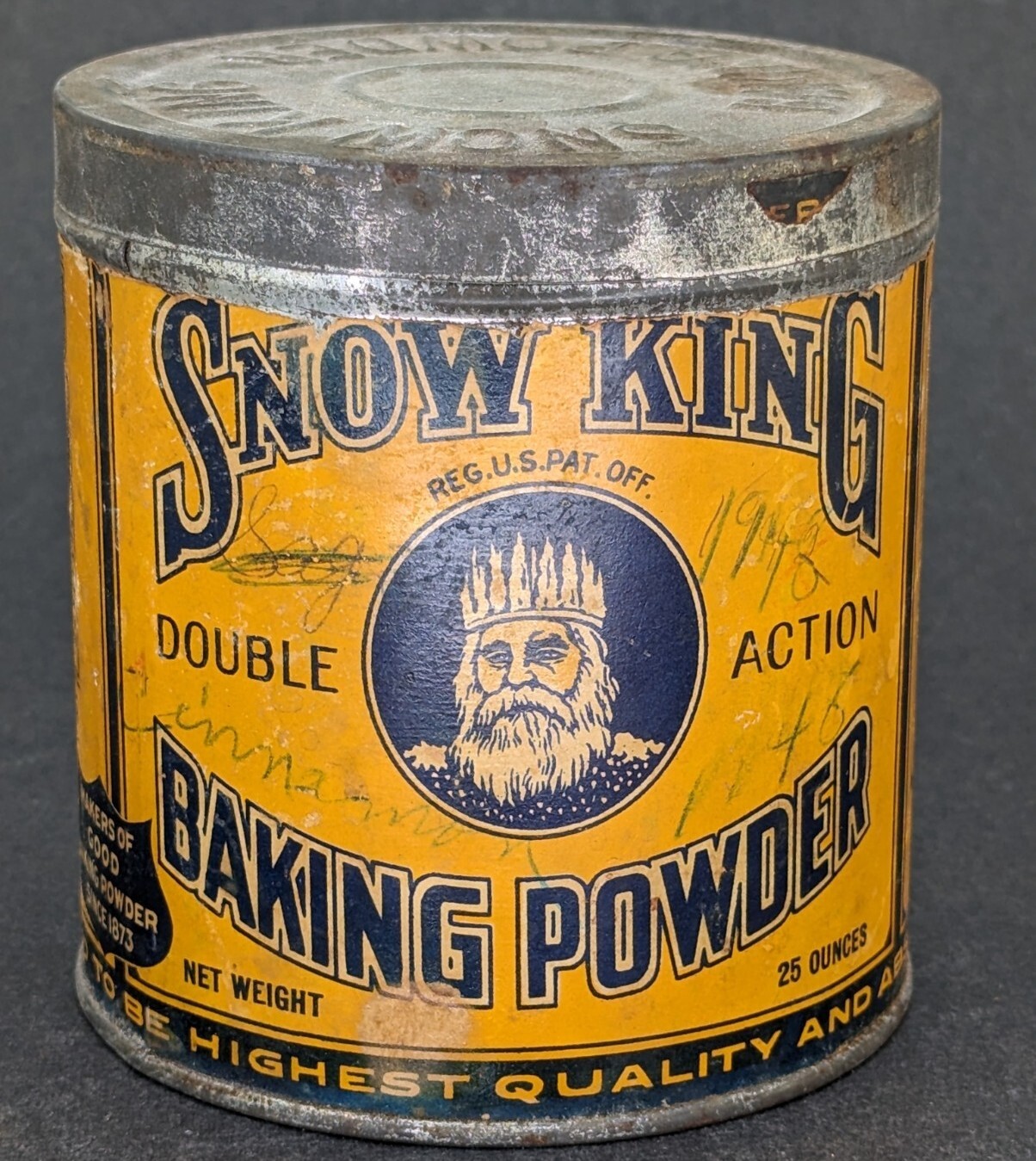 Vintage Snow King Baking Powder Embossed Lid Can 25 oz Paper Label ...