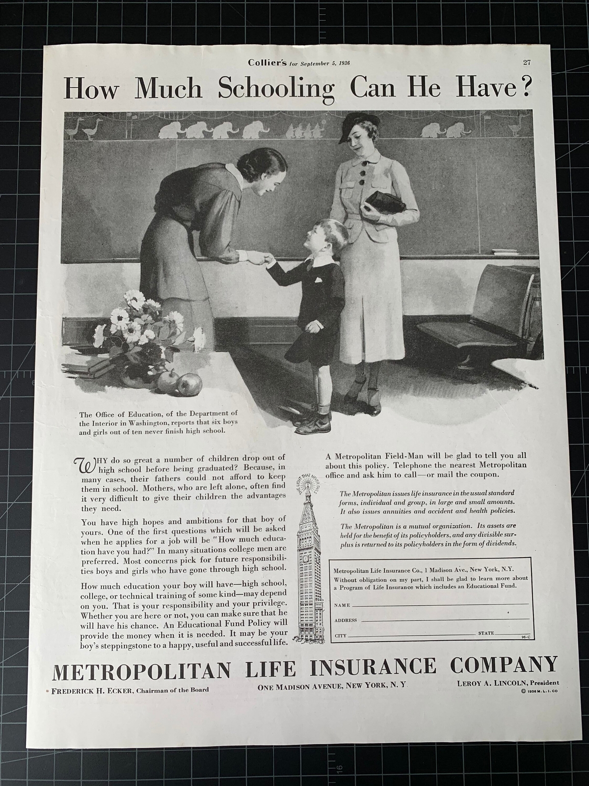 Vintage 1936 Metropolitan Life Insurance Print Ad | eBay
