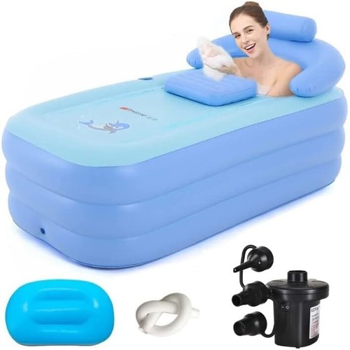Inflatable Adult Bath Tub, Free-Standing Blow Up Bathtub with Foldable ...