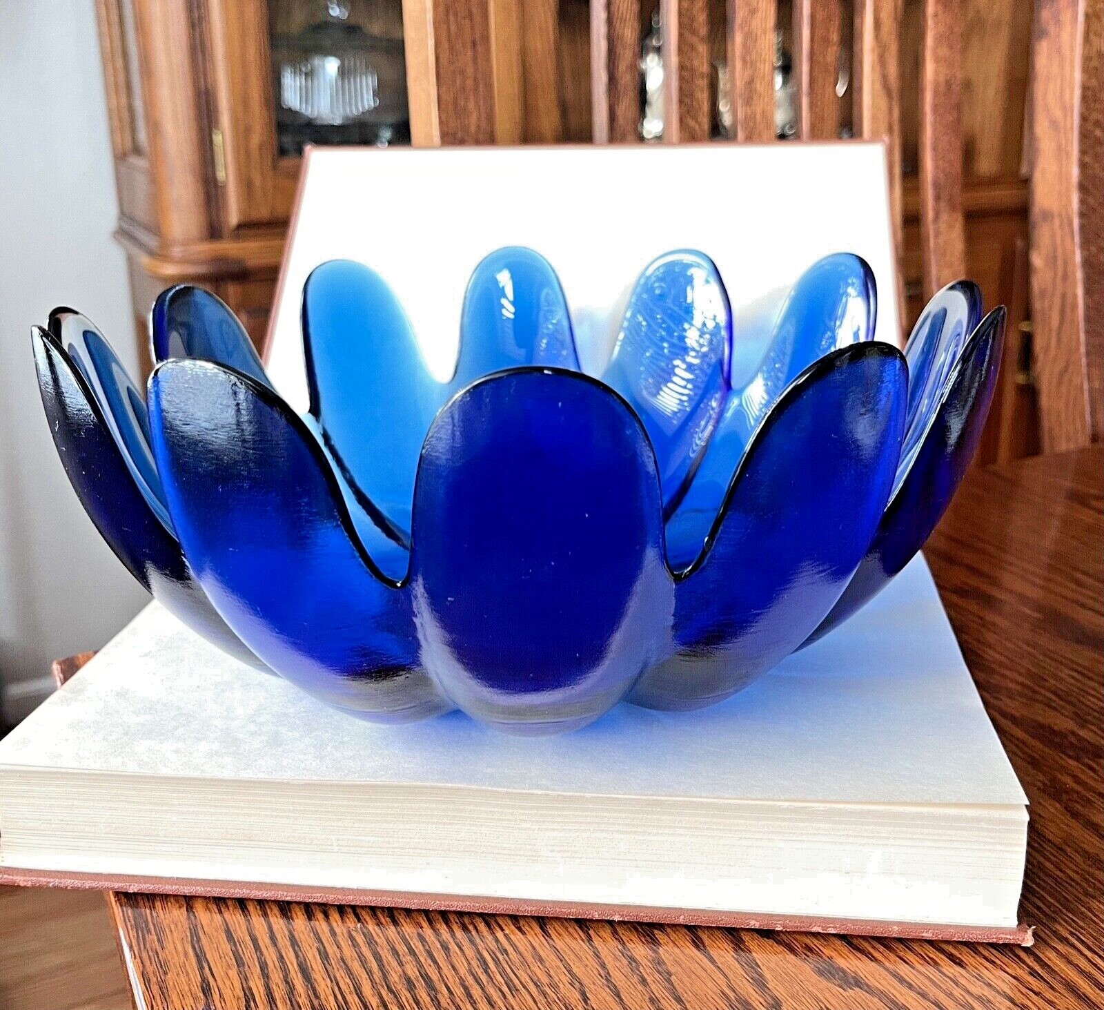 Mid Century Blenko Cobalt Blue Art Glass Bowl 10 3/4" x 4" Handblown | eBay