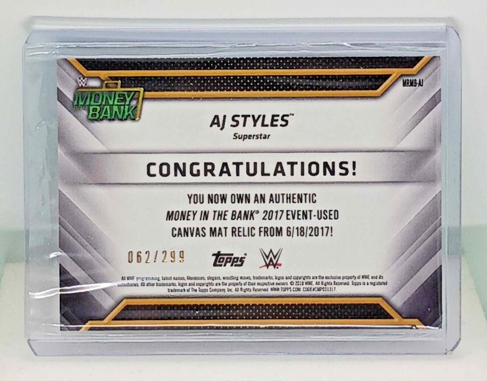 2018 Topps WWE Money In The Bank AJ STYLES Mat Relic #MRMBAJ 062/299 | eBay