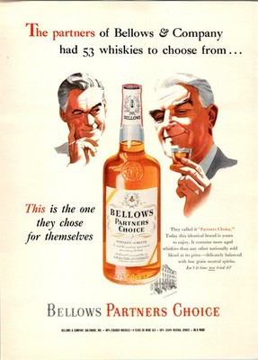 1953 Bellows Partners Choice Whiskey Alcohol Vintage Print Ad Shot ...