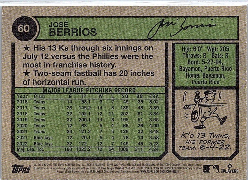2023 Topps Heritage #60 José Berríos | eBay
