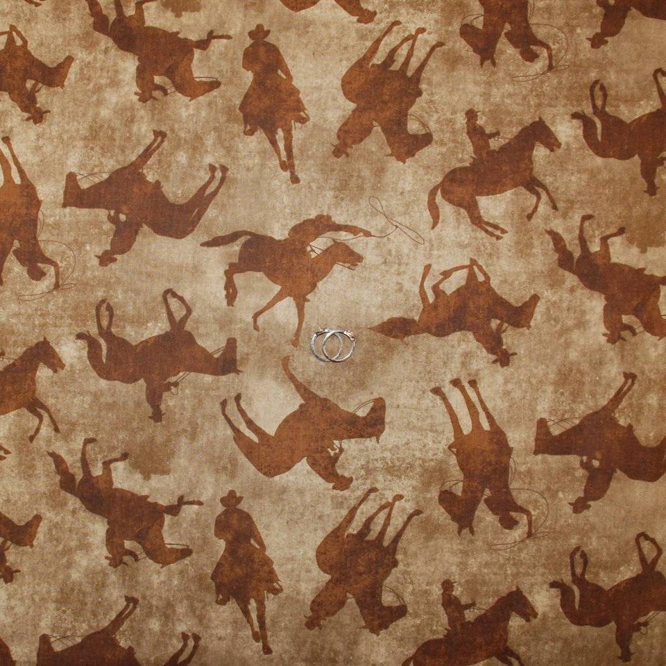 BonEful Fabric FQ Cotton Quilt Brown Tone Horse Cowboy Texas Western ...