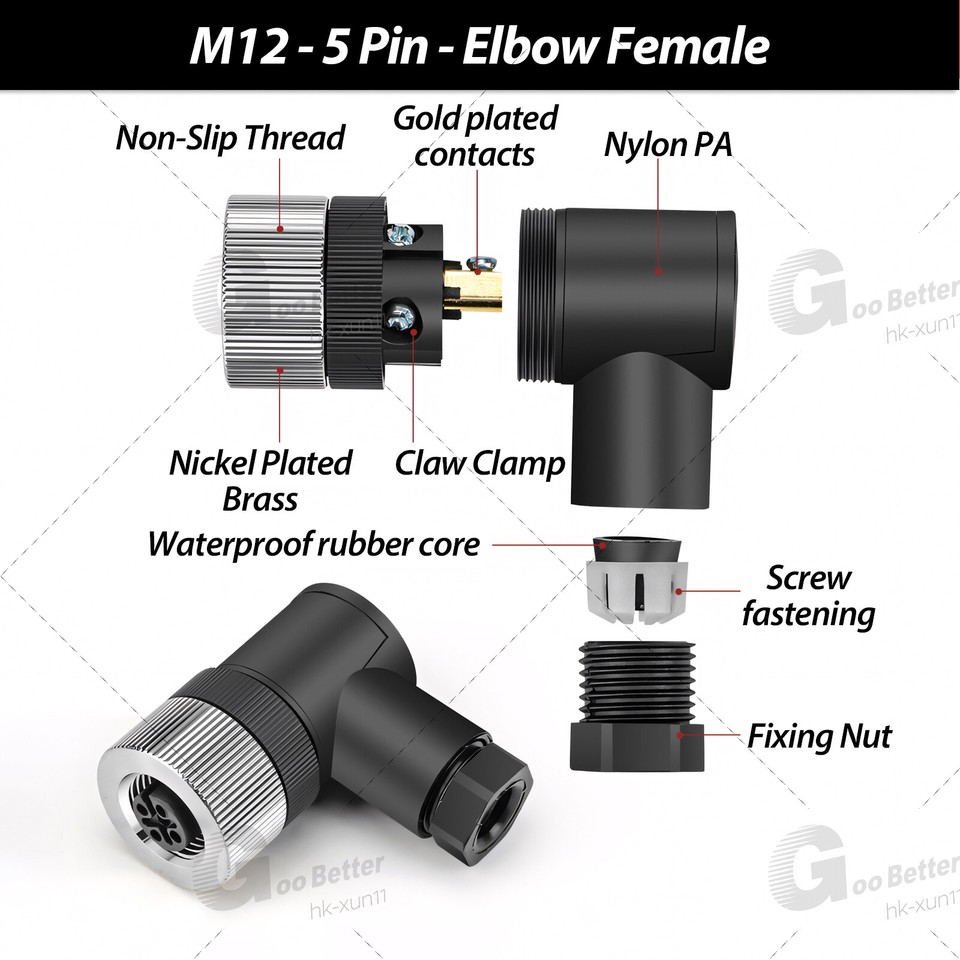 PG7 M12 Sensor Connector 4/5/8/12 Pin Male/Female Straight / Elbow Plug ...