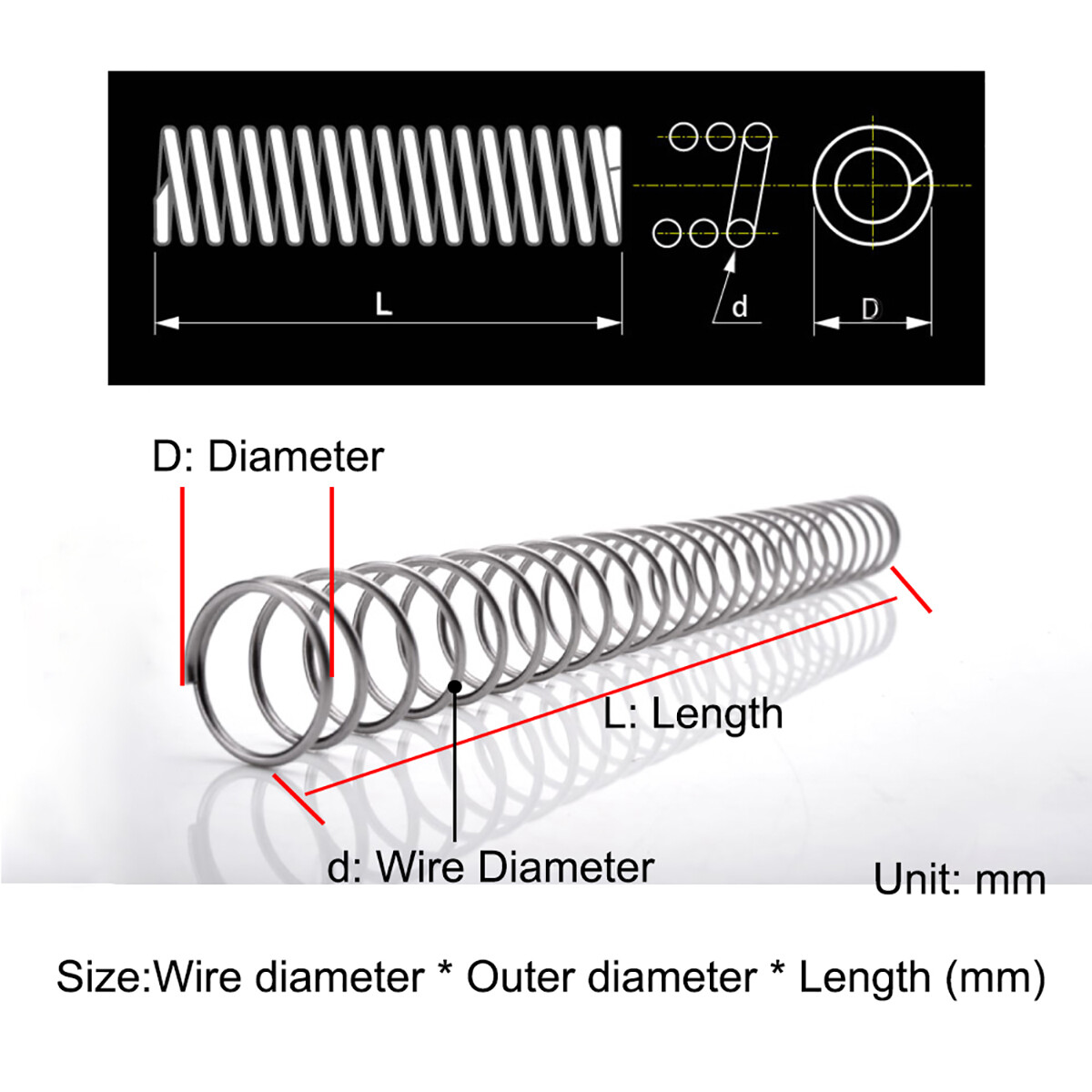 305mm Compression Spring 304 Stainless Steel Pressure Springs 2.5mm 3mm ...
